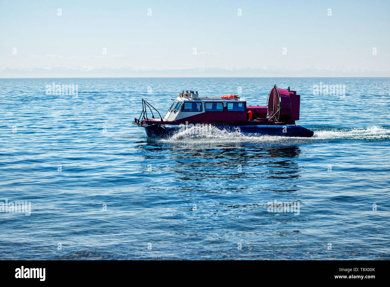 The hovercraft transports passengers by water in summer, water ...