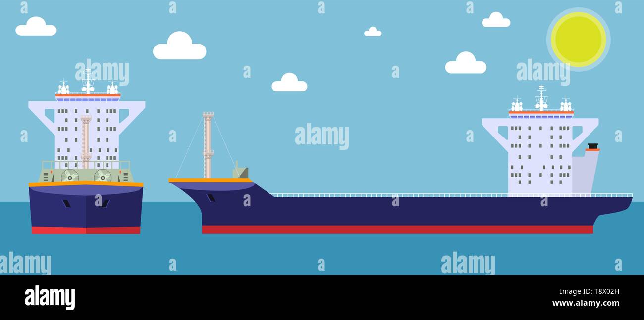 Empty Cargo Container ship with front and side view. Freight ...