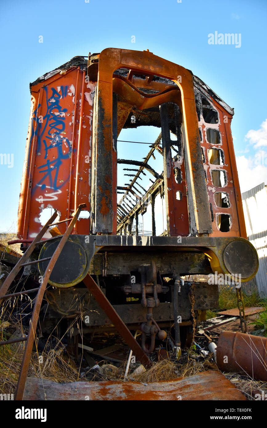 An old " red rattler " commuter train that had been restored by locals ...
