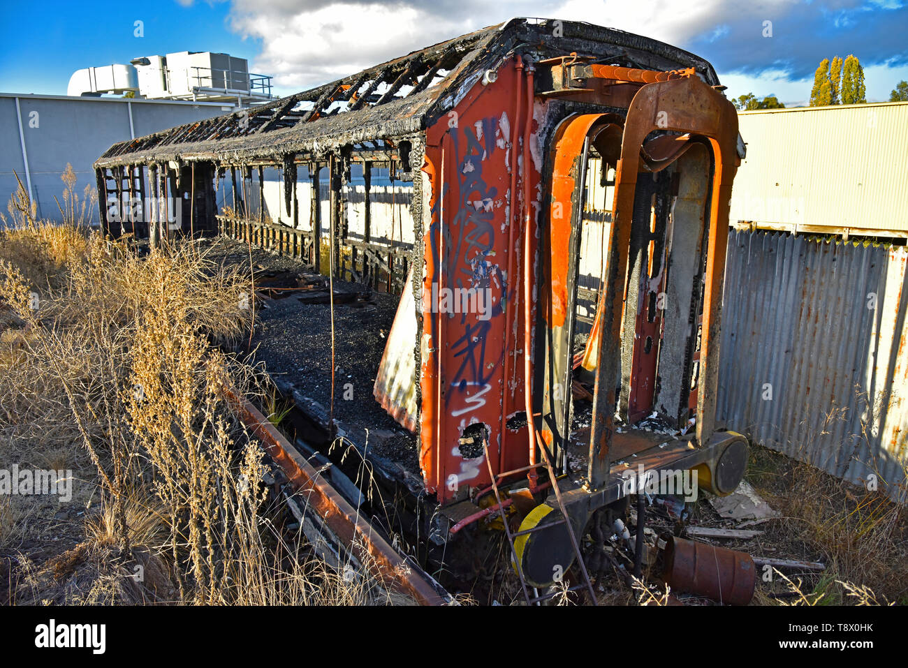 An old " red rattler " commuter train that had been restored by locals ...