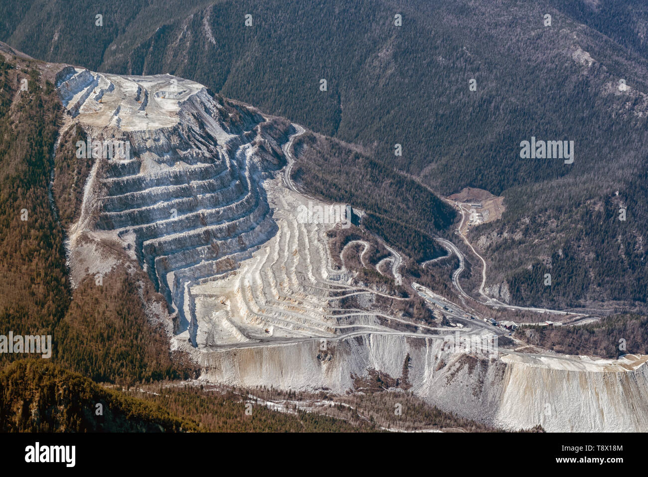 Marble quarry aerial view shot on drone. Industrial industrial ...