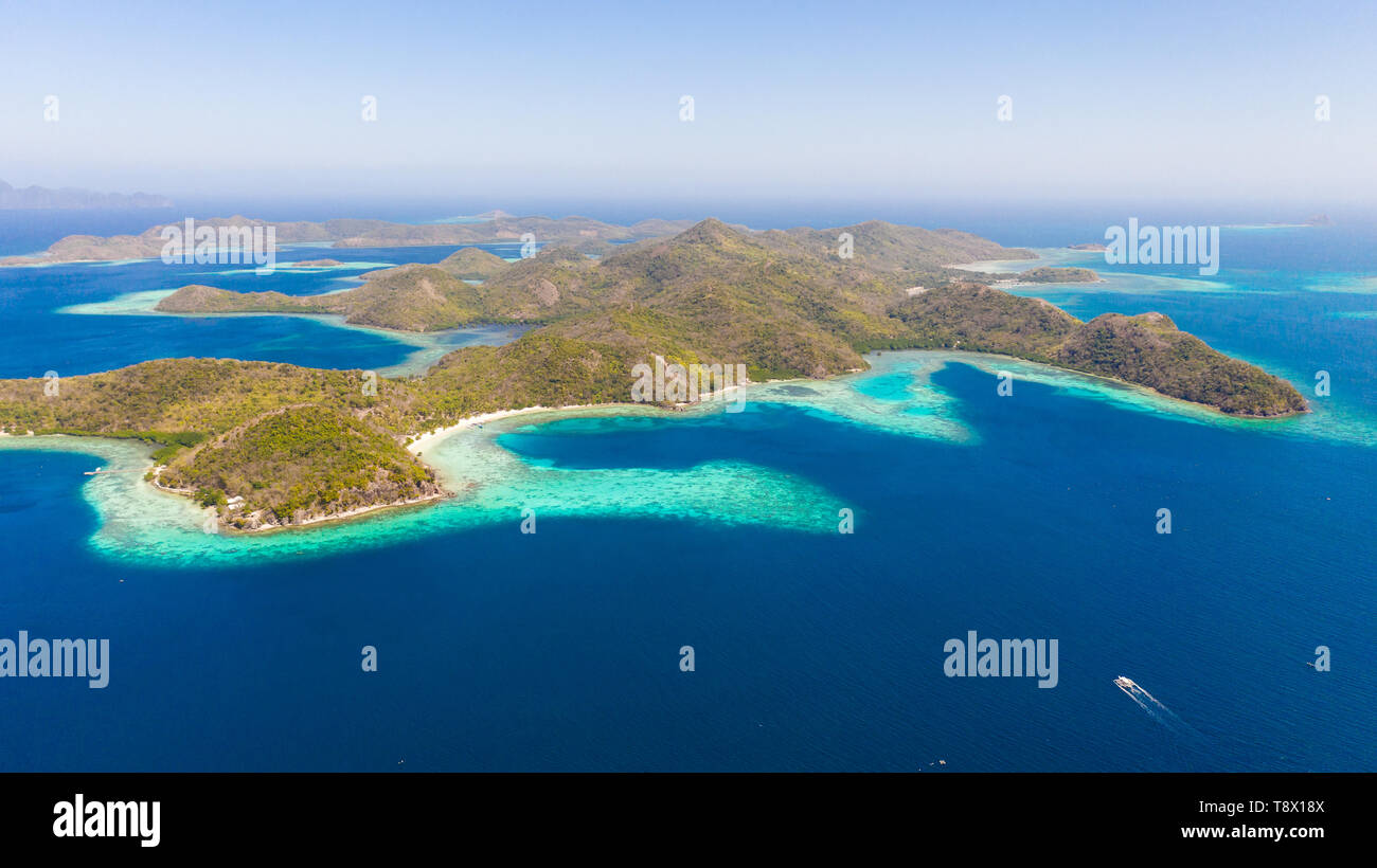 aerial seascape Lagoons with blue, azure water in middle of small ...