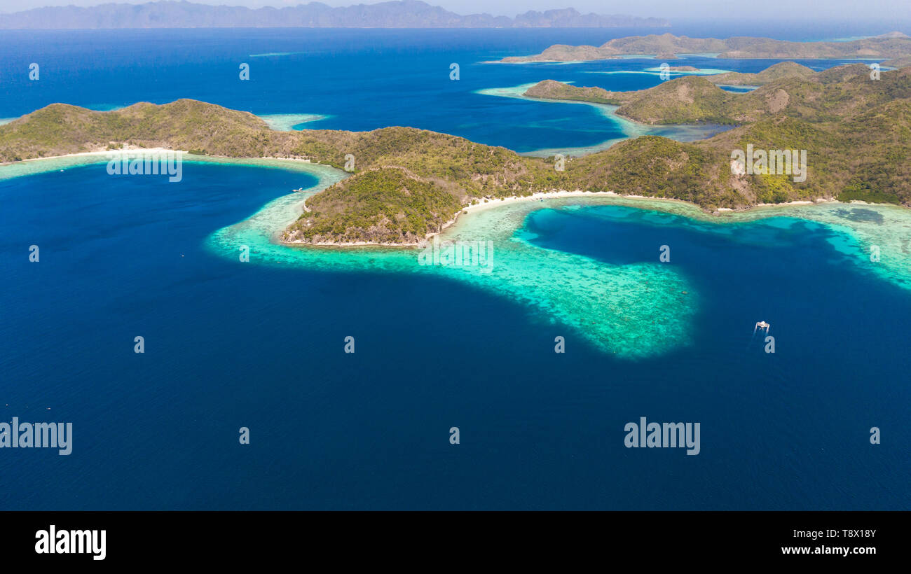 Beautiful archepilag with coral reefs.Tropical islands, view from above ...