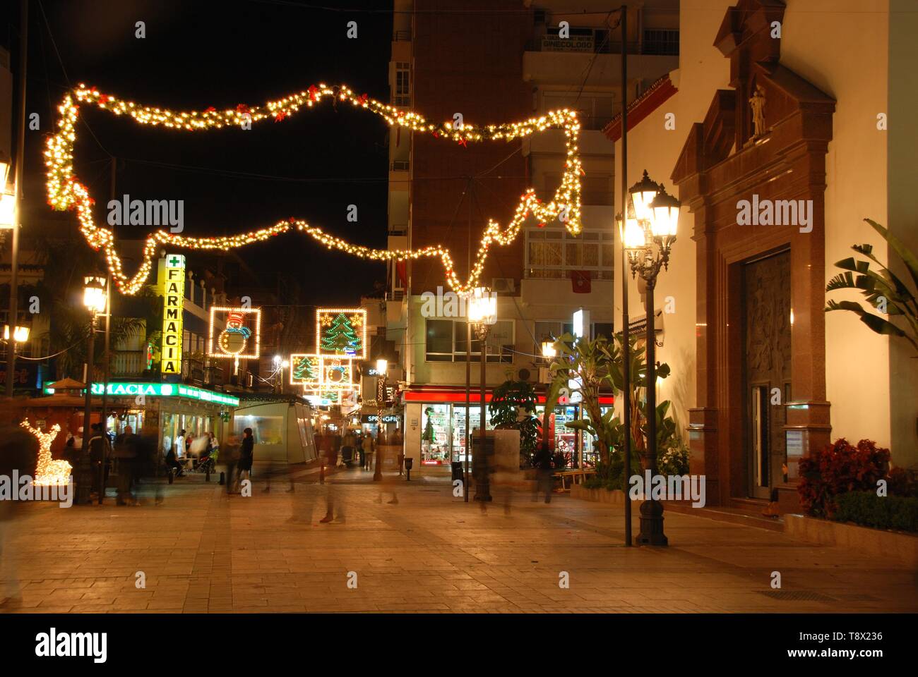 View of Constitution Square (Plaza de la Constitucion) at night with ...