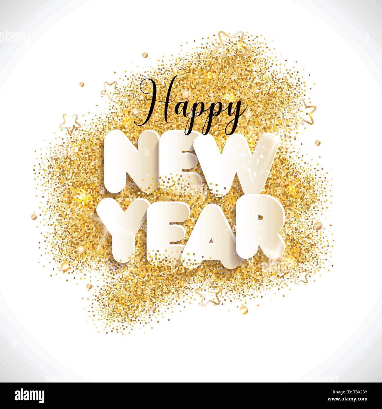 New Year text in paper style background. Vector illustration on gold ...