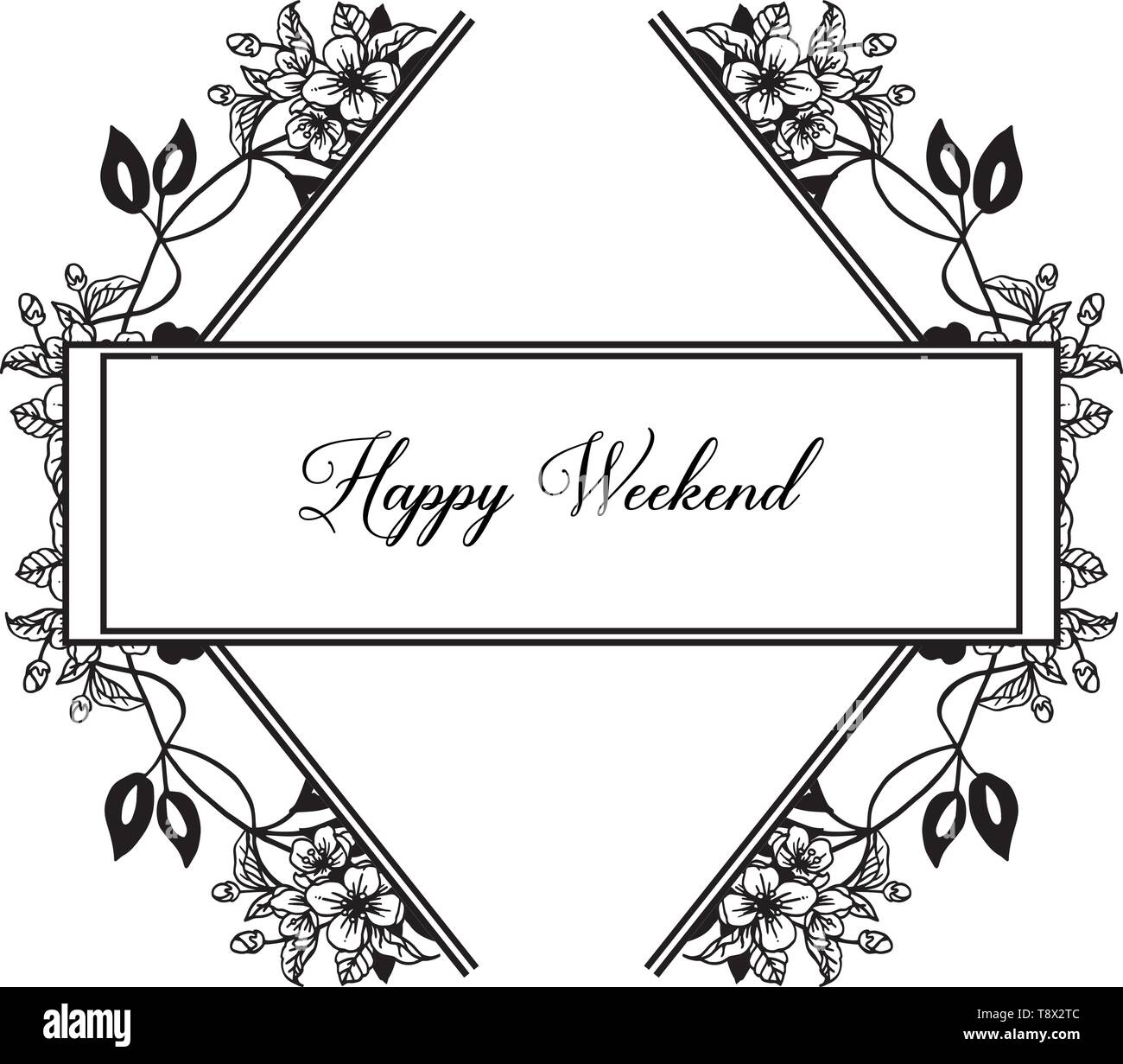 Vector illustration various invitation happy weekend with ornate wreath ...