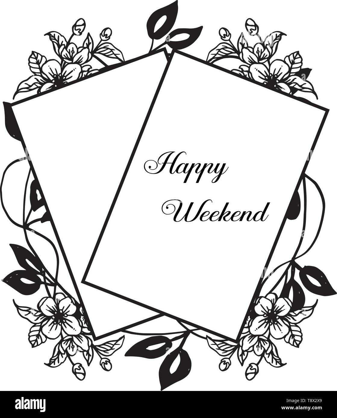 Vector illustration various invitation happy weekend with ornate wreath ...