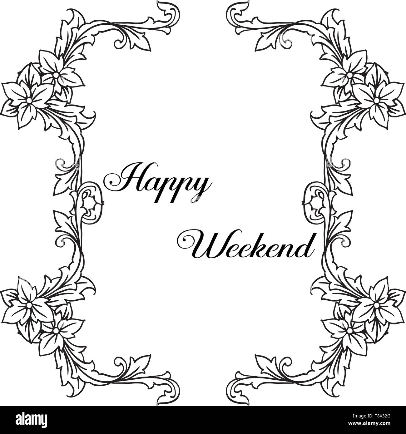 Vector illustration various invitation happy weekend with ornate wreath ...