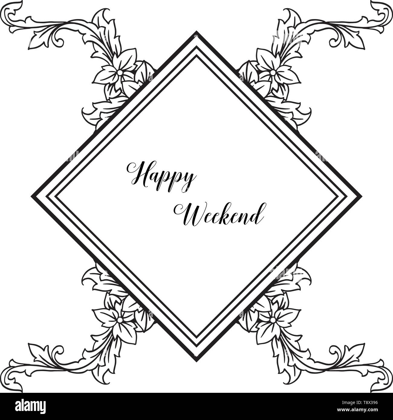 Vector illustration various invitation happy weekend with ornate wreath ...