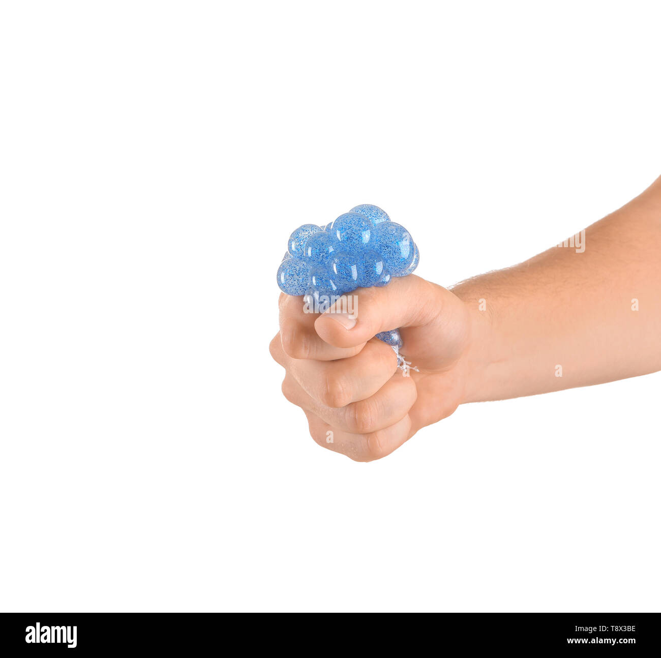 Man squeezing stress ball on white background Stock Photo - Alamy