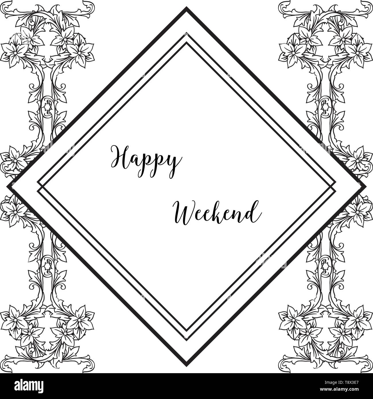 Vector illustration beautiful flower frame for design happy weekend ...