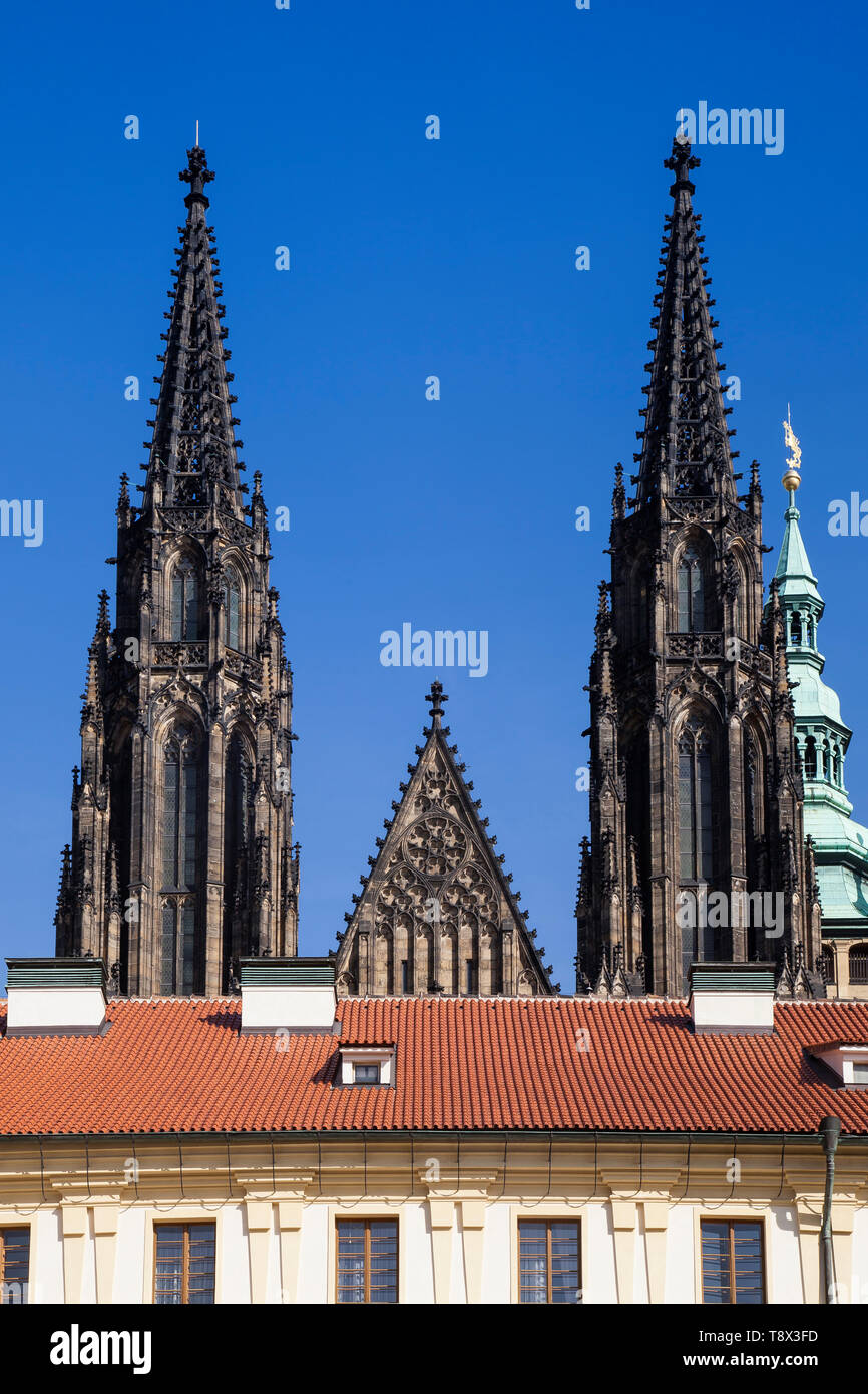 Prague Castle with the steeple of St. Vitus Cathedral, St. Vitus ...