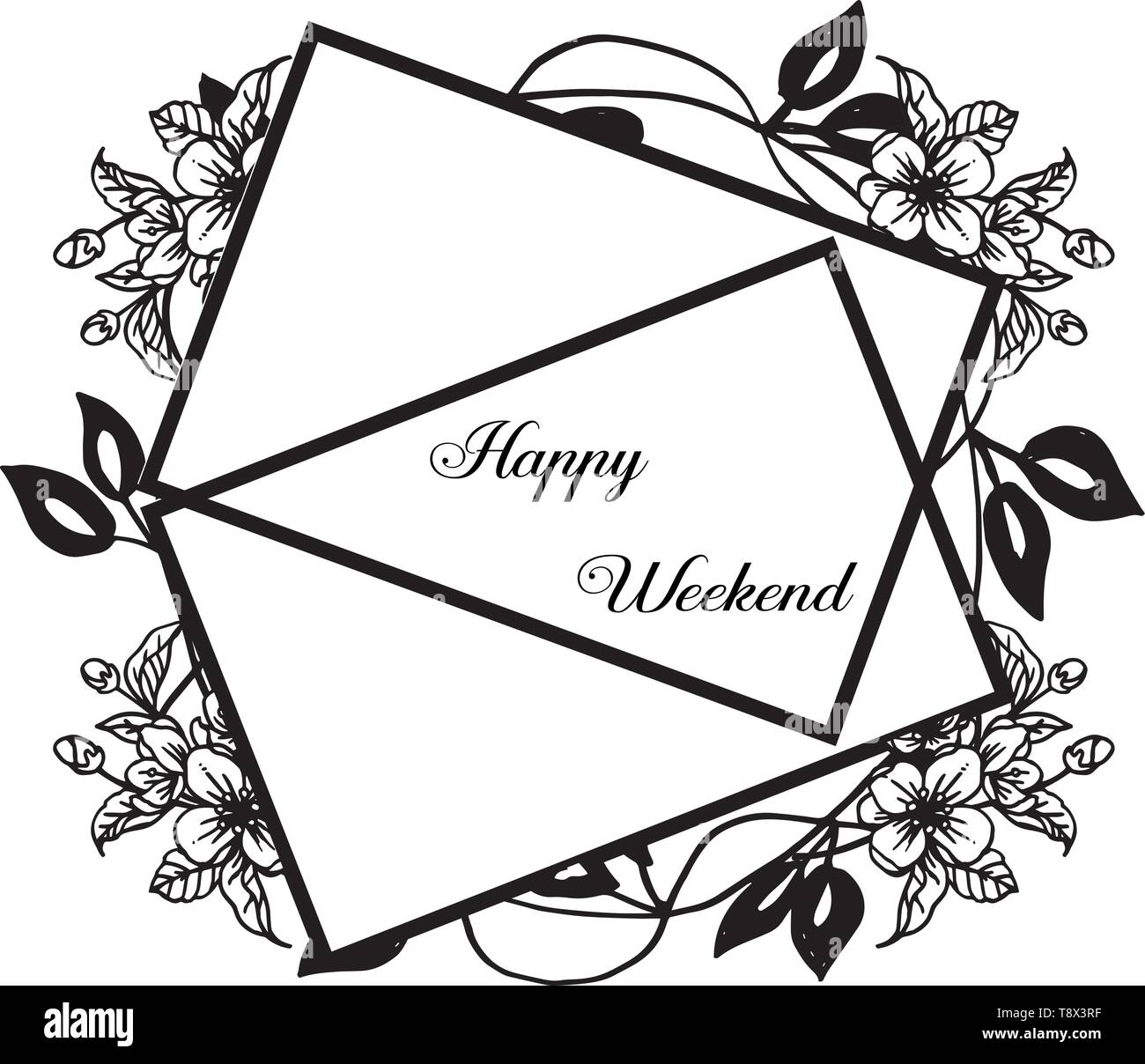 Vector illustration various flower frame for lettering happy weekend ...