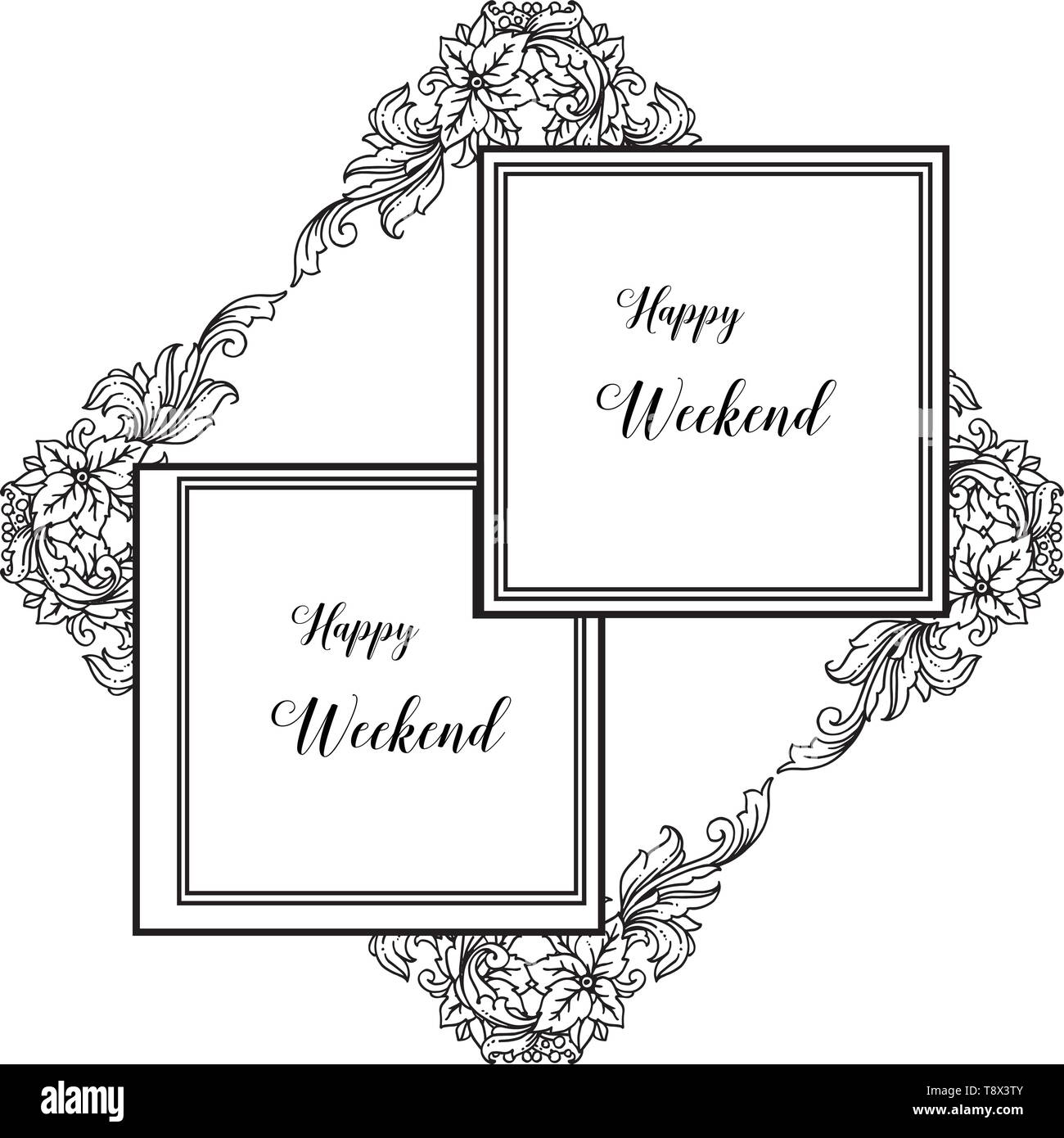Vector illustration various flower frame for lettering happy weekend ...
