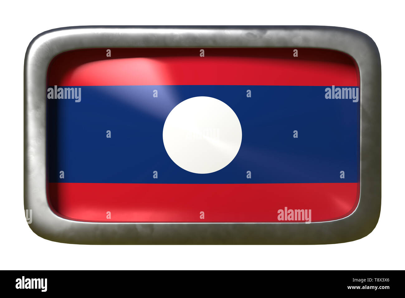 3d rendering of a Laos flag on a rusty sign isolated on white ...