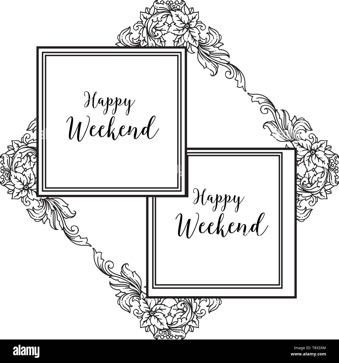Vector illustration various flower frame for lettering happy weekend ...