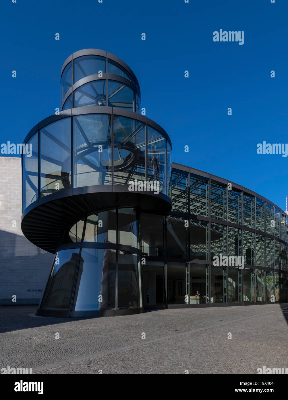 The new curved entrance and glass spiral staircase of the German ...