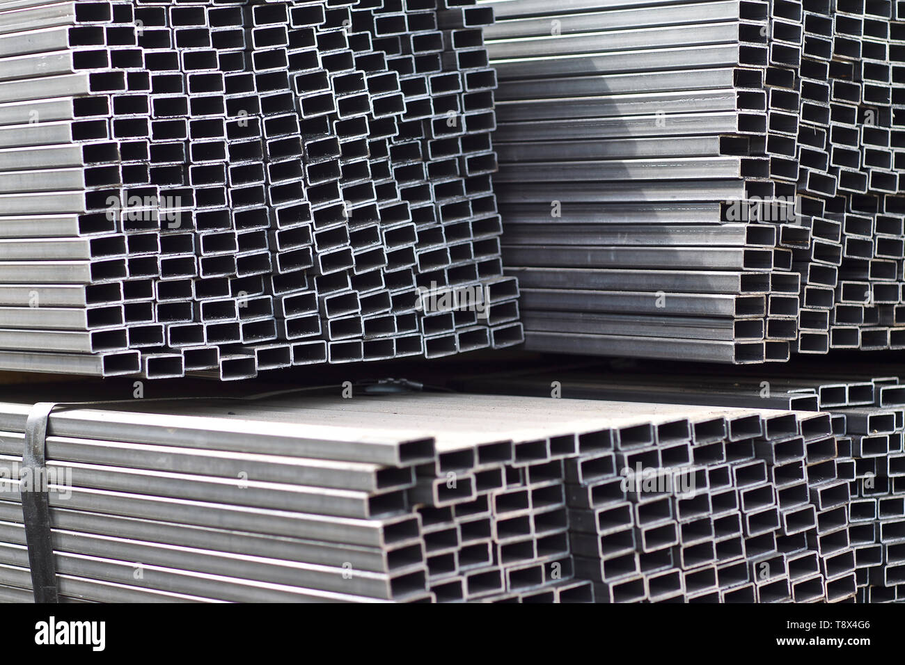 Metal profile pipe of rectangular cross section in packs at the ...