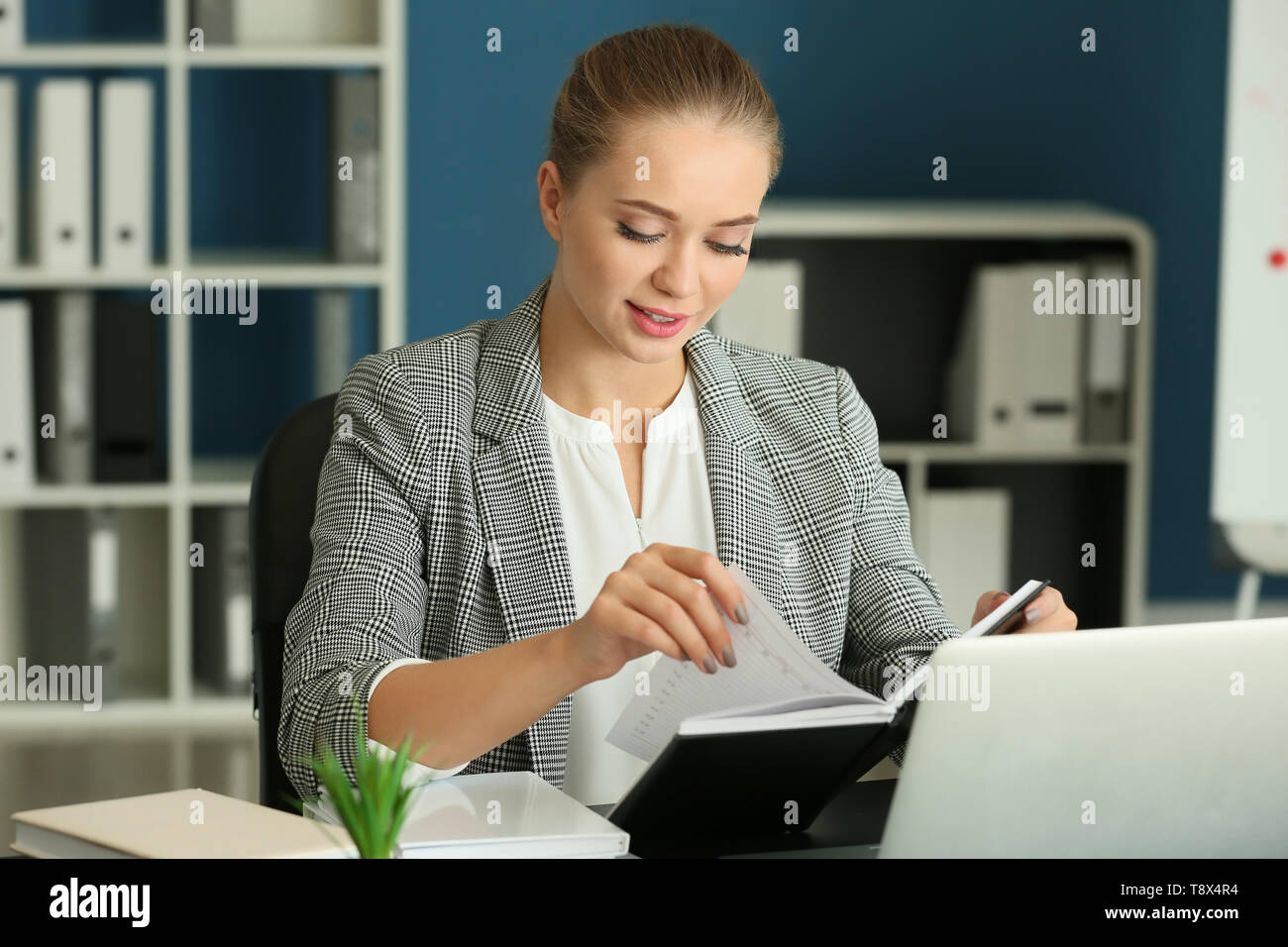 Beautiful female secretary working in office Stock Photo - Alamy