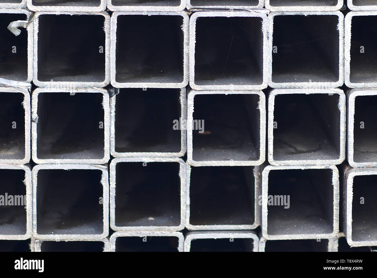 Metal profile pipe of rectangular cross section in packs at the ...
