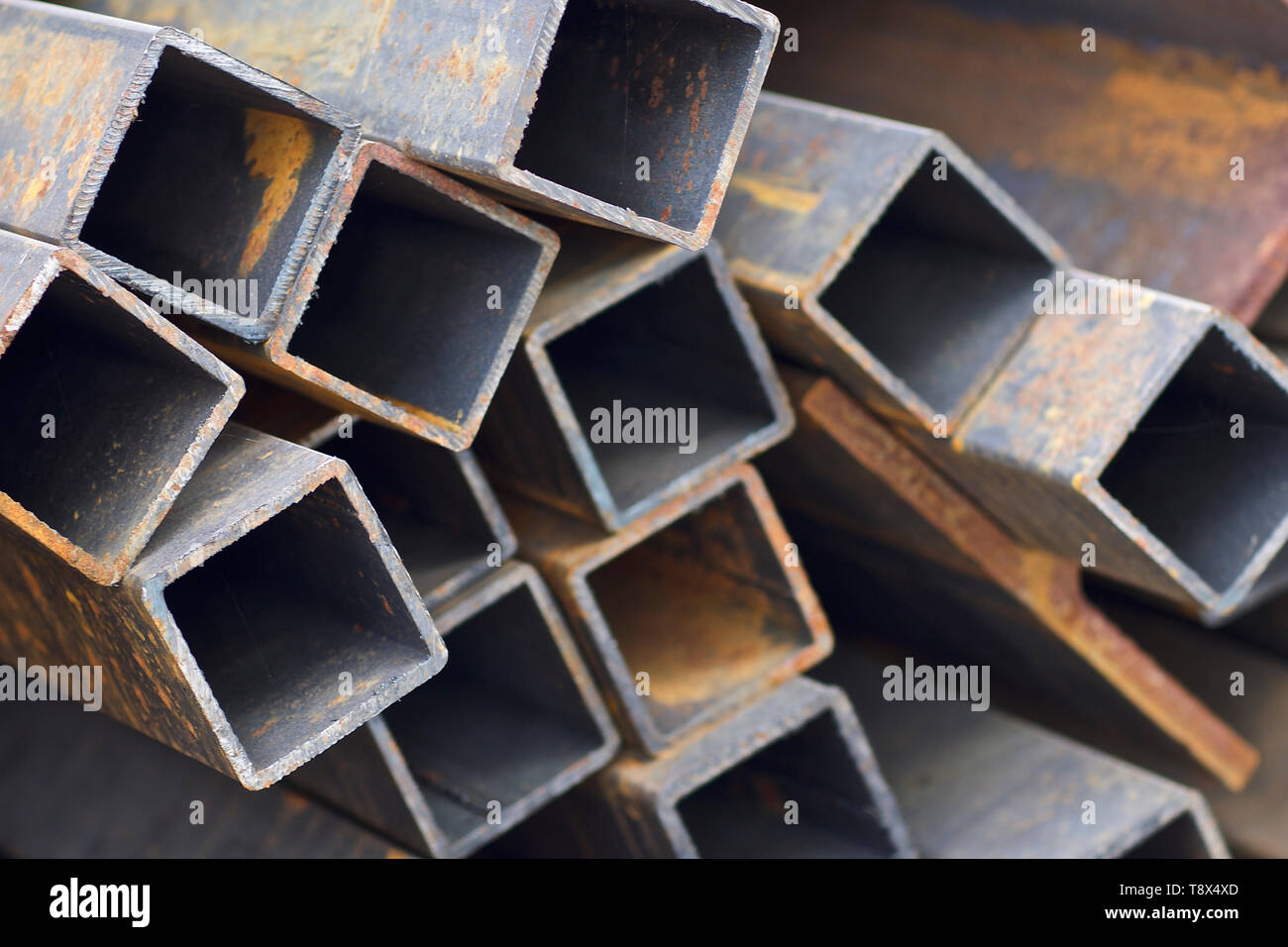 Metal profile pipe of rectangular cross section in packs at the ...