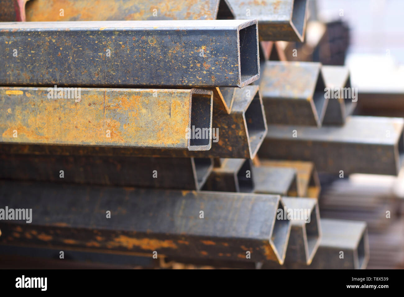 Metal profile pipe of rectangular cross section in packs at the ...