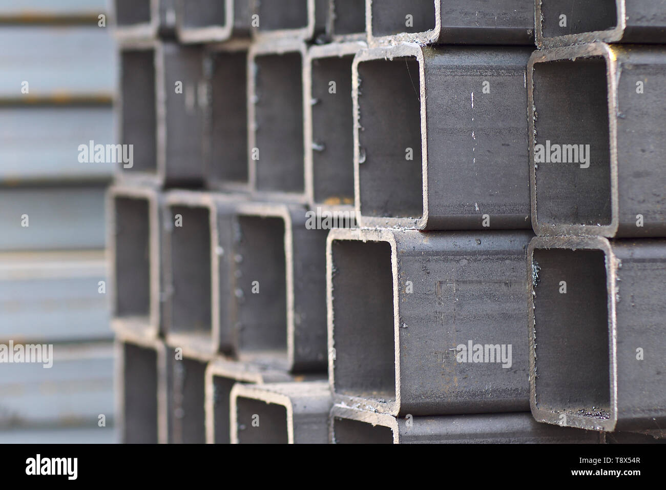 Metal profile pipe of rectangular cross section in packs at the ...