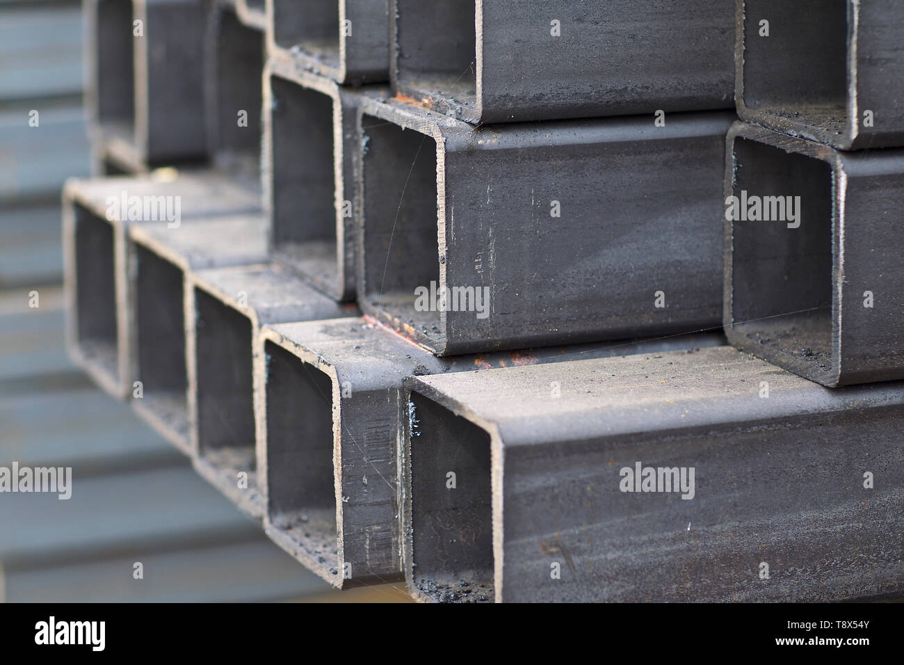 Metal profile pipe of rectangular cross section in packs at the ...