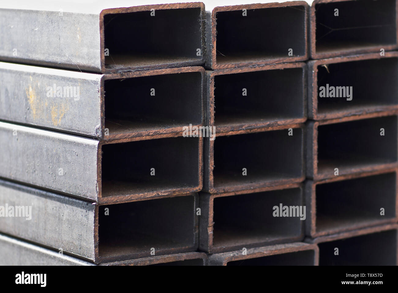 Metal profile pipe of rectangular cross section in packs at the ...