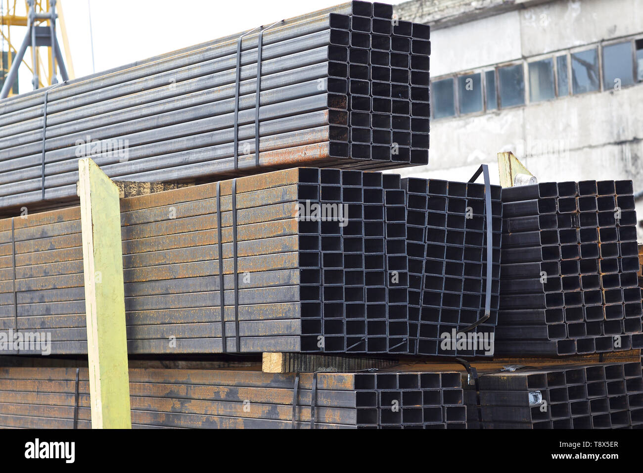 Metal profile pipe of rectangular cross section in packs at the ...