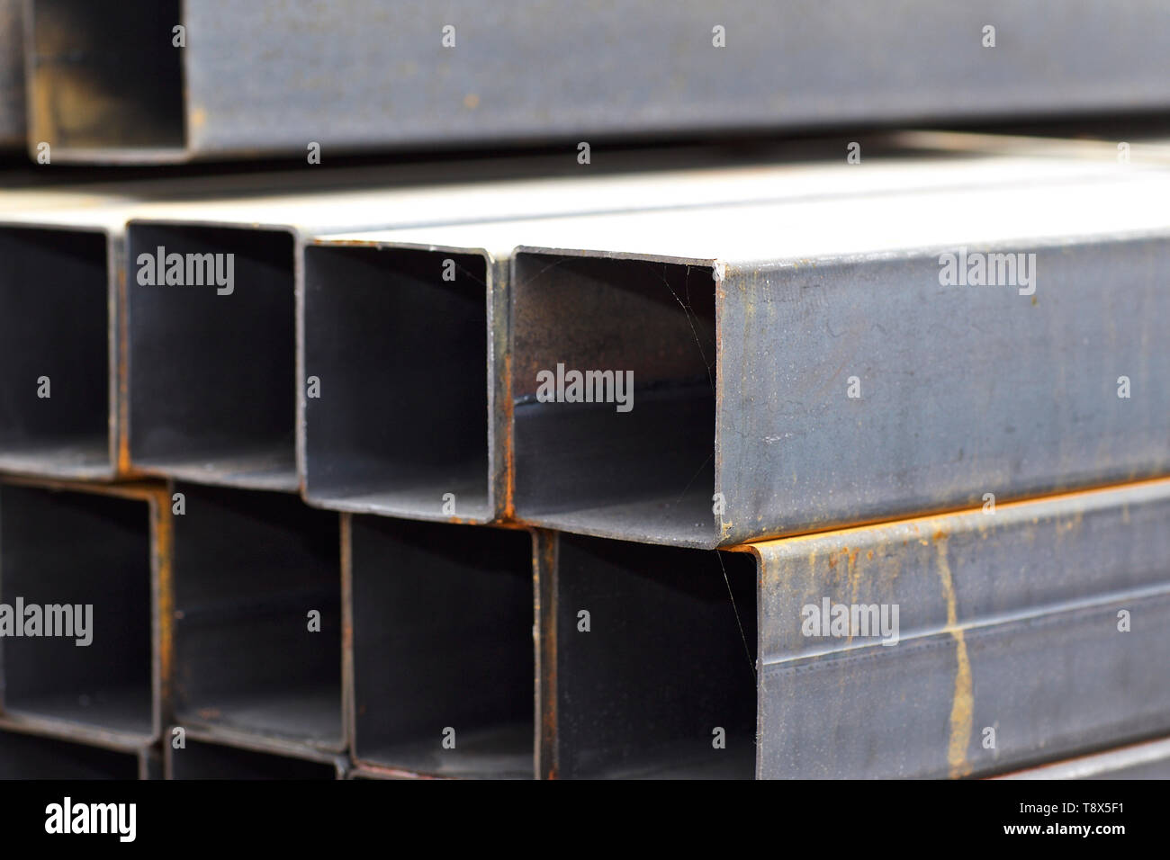 Metal profile pipe of rectangular cross section in packs at the ...