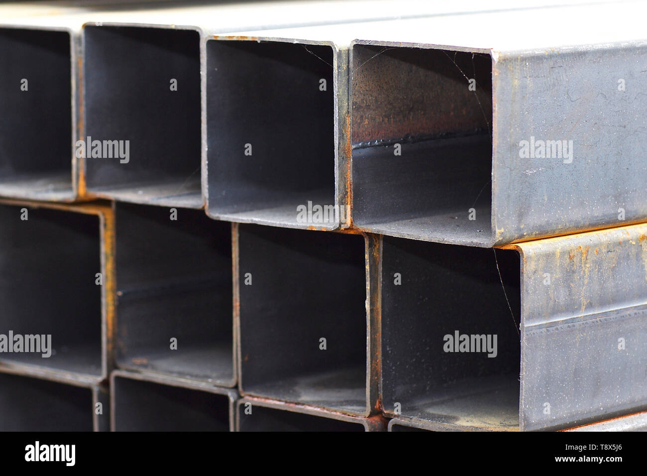 Metal profile pipe of rectangular cross section in packs at the ...