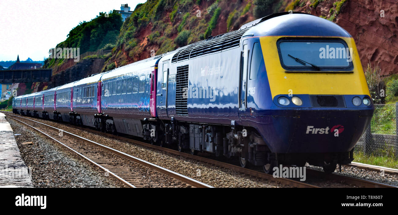 Class 43 GWR HST departing Dawlish station in Devon Stock Photo - Alamy