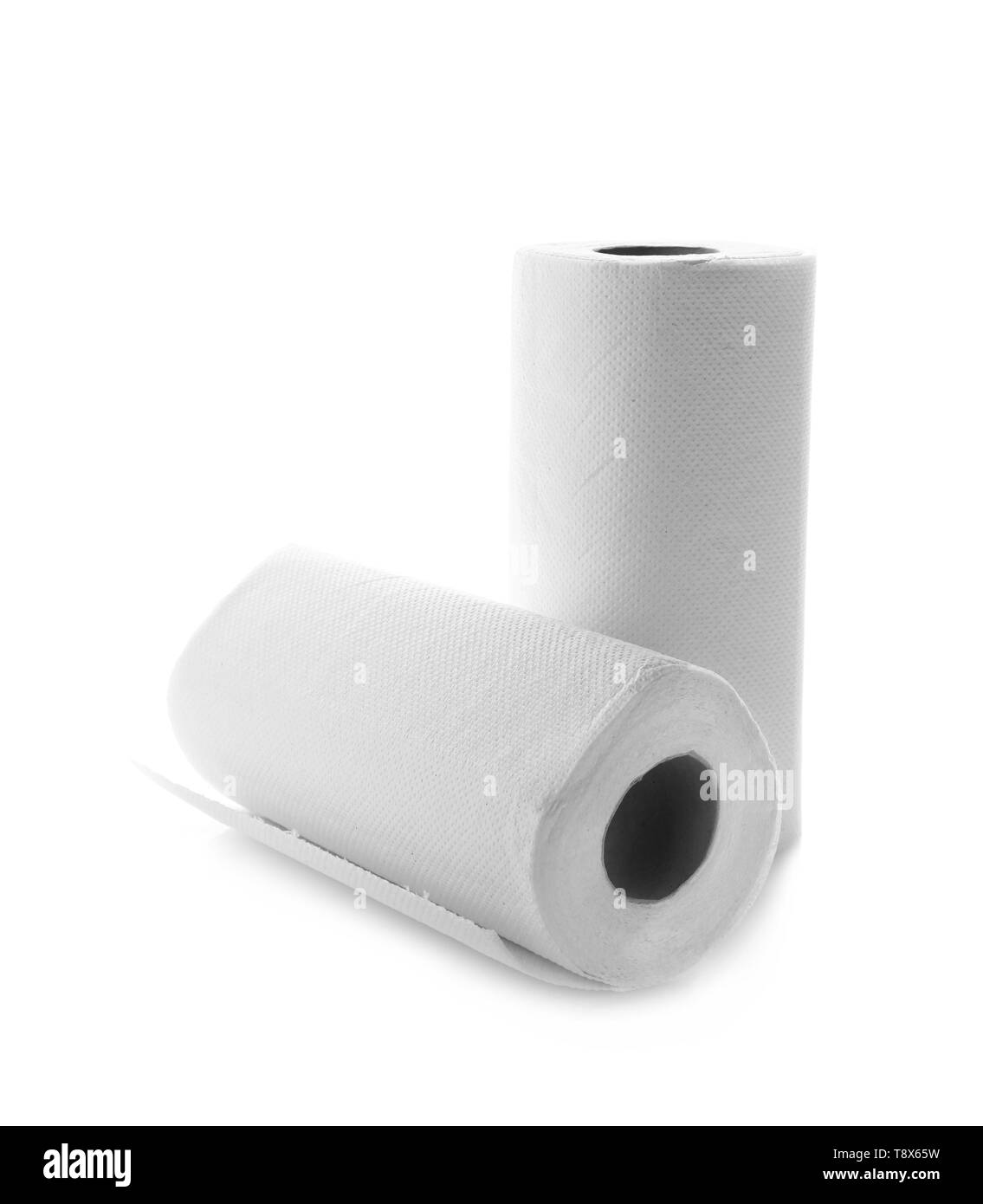 Rolls of paper towels on white background Stock Photo - Alamy