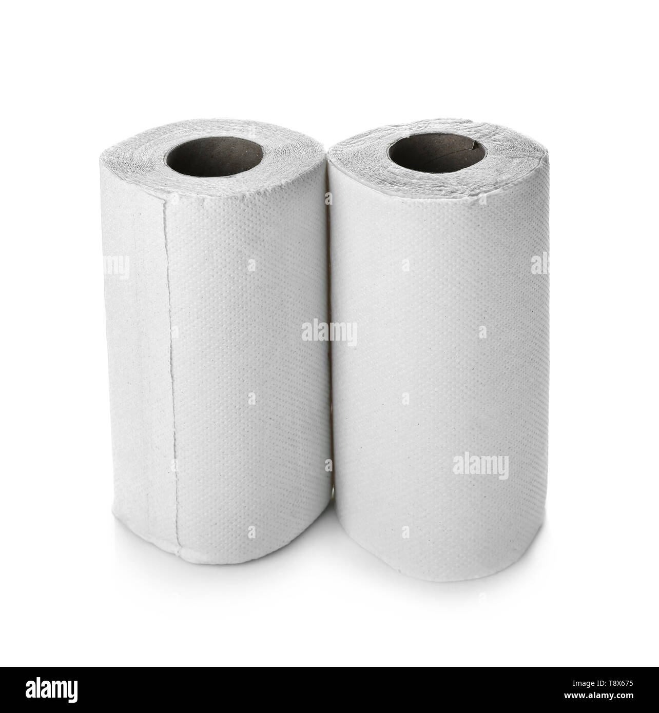 Rolls of paper towels on white background Stock Photo - Alamy