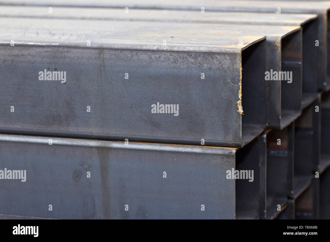Metal profile pipe of rectangular cross section in packs at the ...