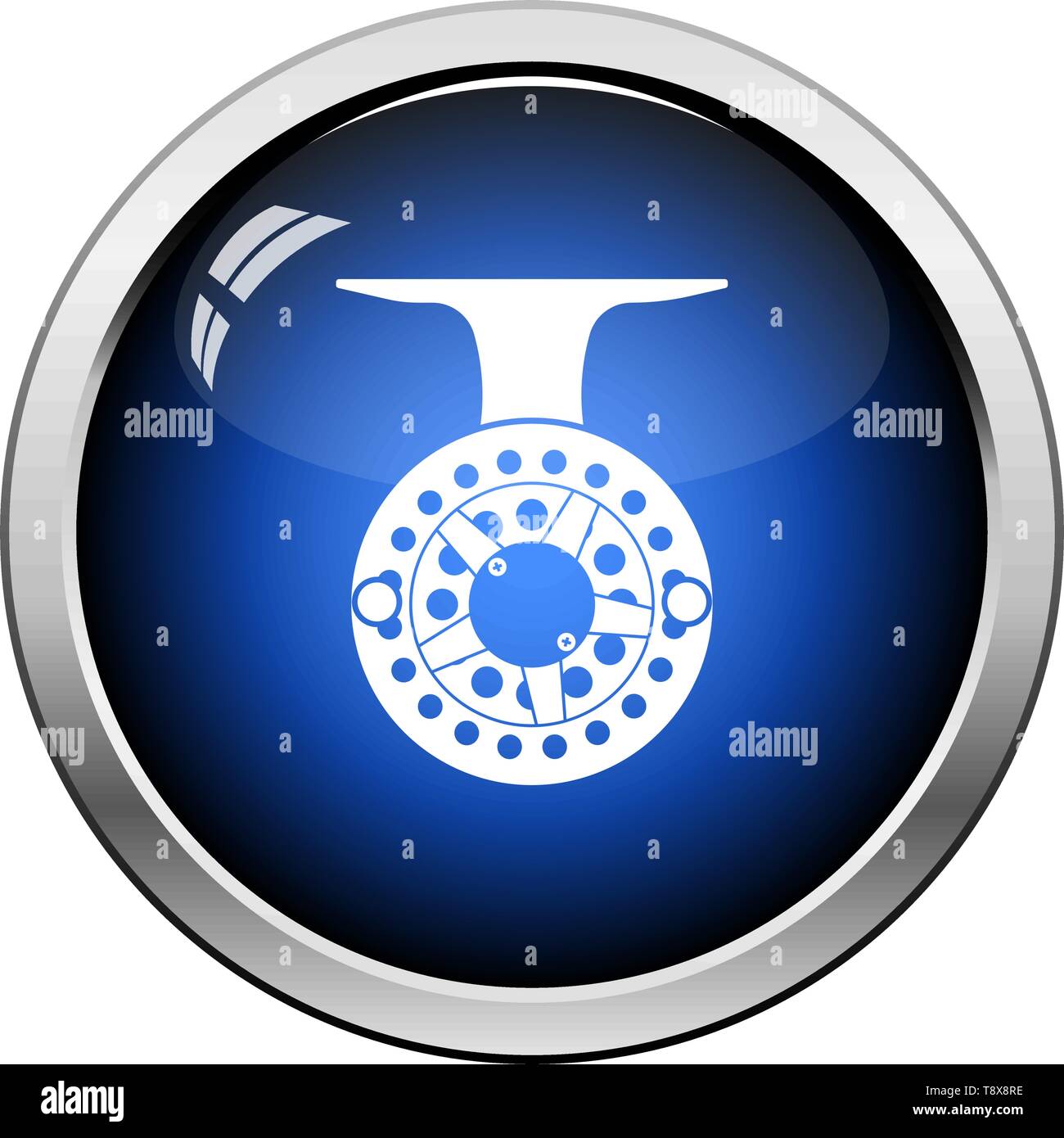 Icon Of Fishing Reel. Glossy Button Design. Vector Illustration Stock ...