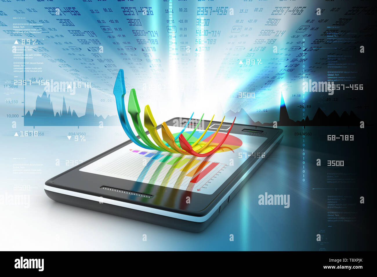 Smart phone with growing arrows Stock Photo - Alamy