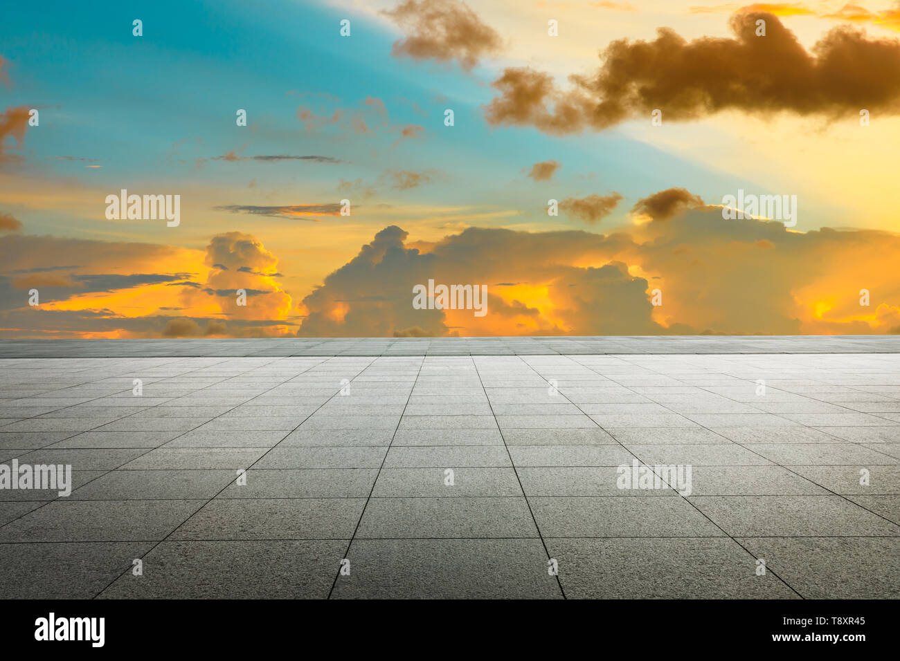 Empty square floor and beautiful sky clouds at sunset Stock Photo - Alamy