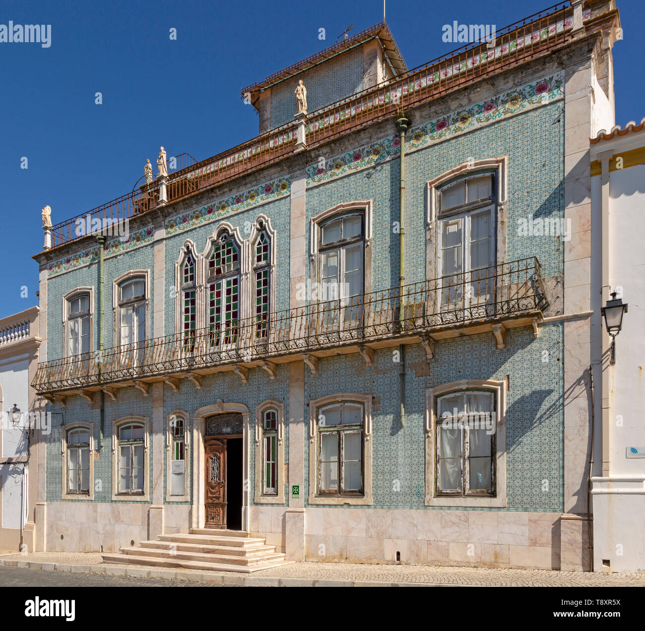 Historic old traditional Portuguese building with facade of ceramic ...
