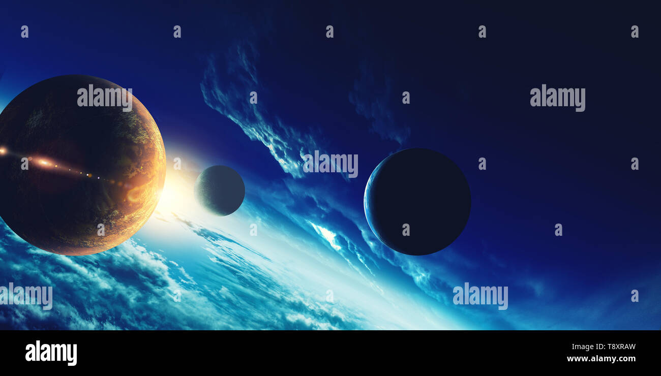Abstract planets and space background Stock Photo - Alamy