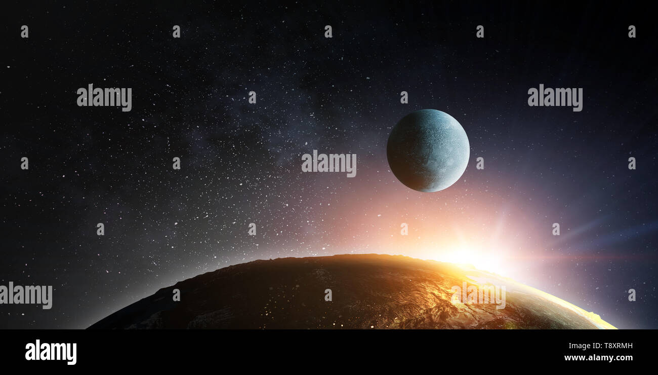 Moon and Earth with sun flash Stock Photo - Alamy