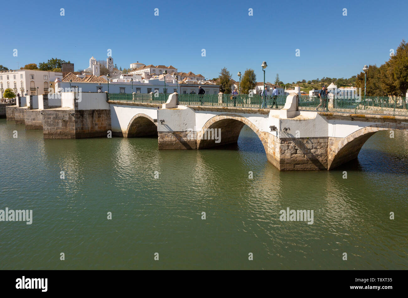 Ponte Romana de Tavira, Roman Bridge spanning the River Gilao, town of ...