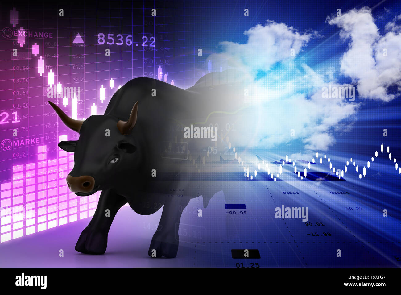 Stock market graph with bull Stock Photo - Alamy