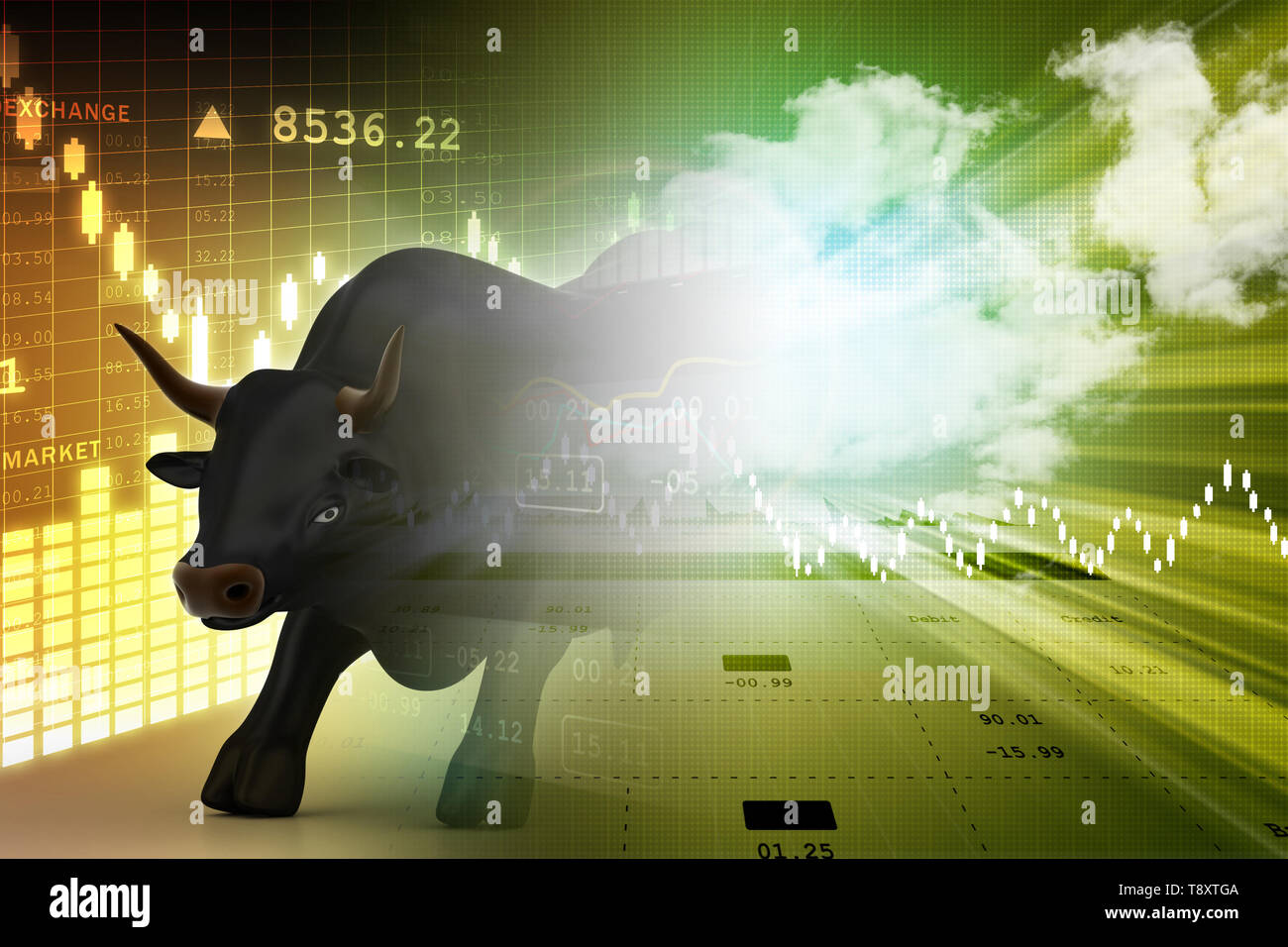 Stock market graph with bull Stock Photo - Alamy