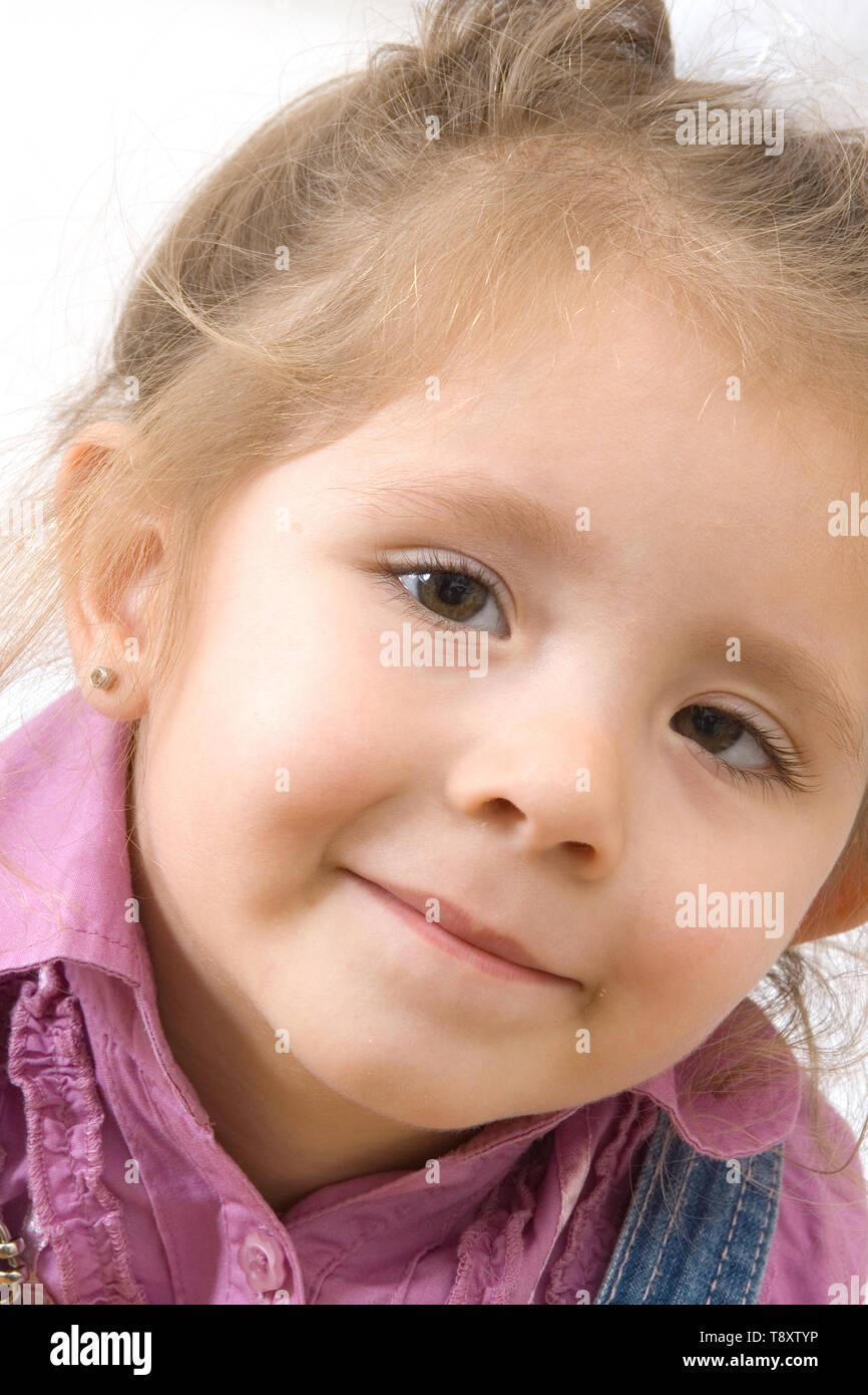 happy cute girl portrait on white background Stock Photo - Alamy