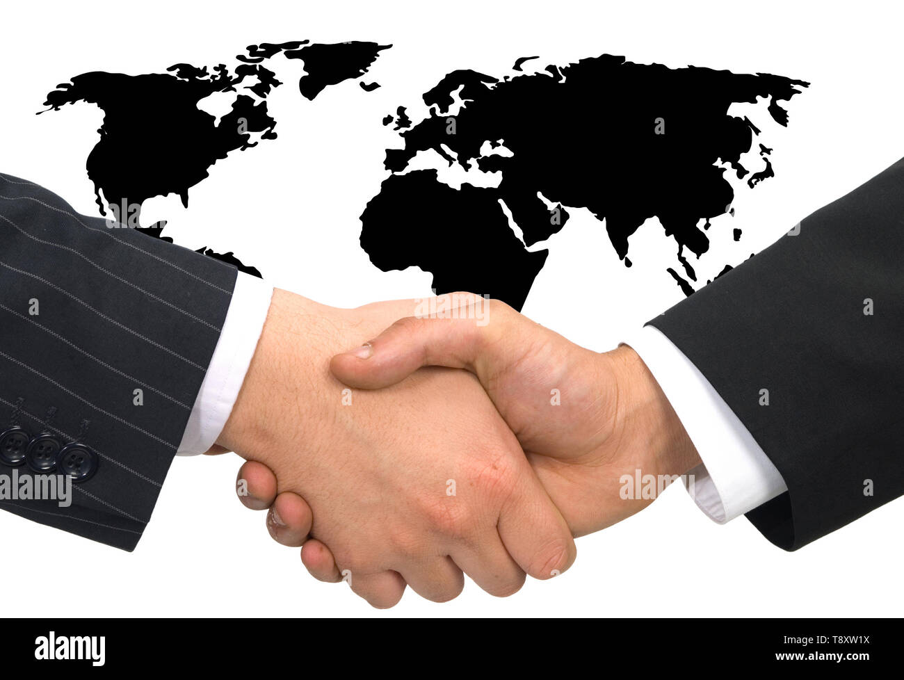 handshake on world map, both files are from photographers portfolio ...