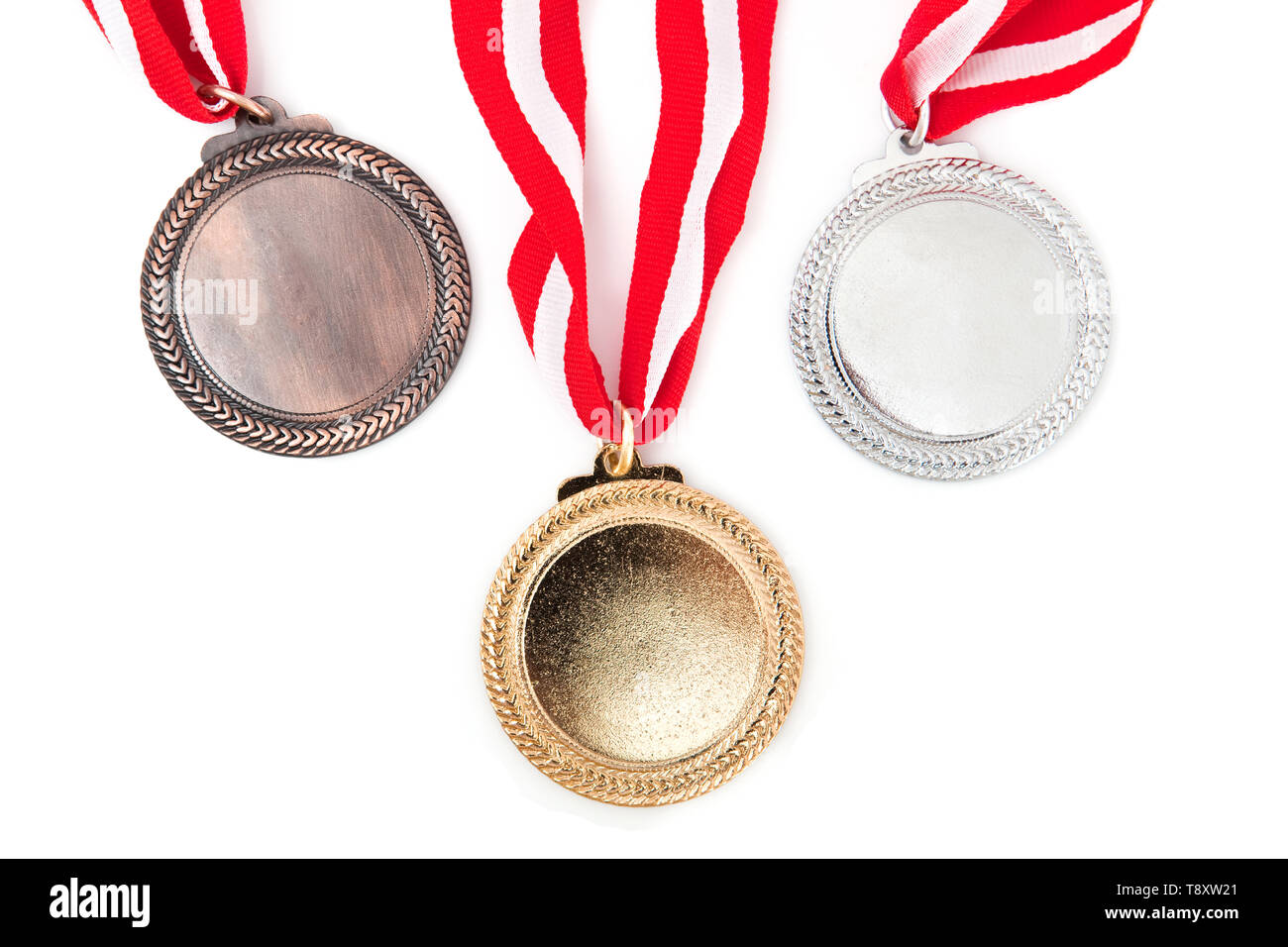medals with red ribbon on white background Stock Photo - Alamy
