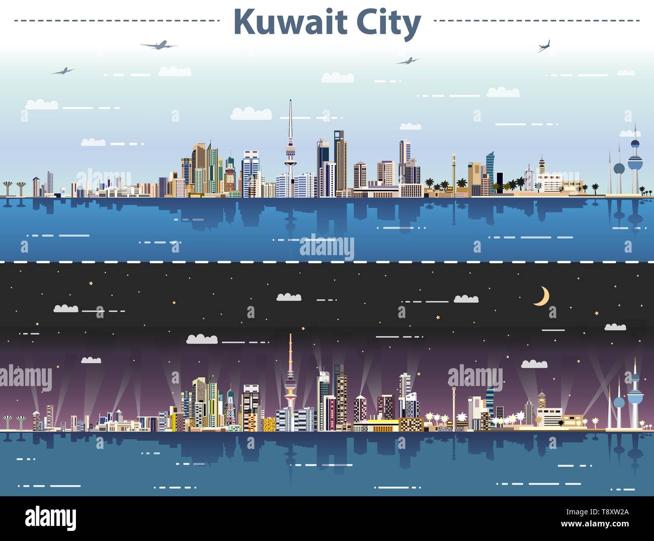 Kuwait city night view Stock Vector Images - Alamy
