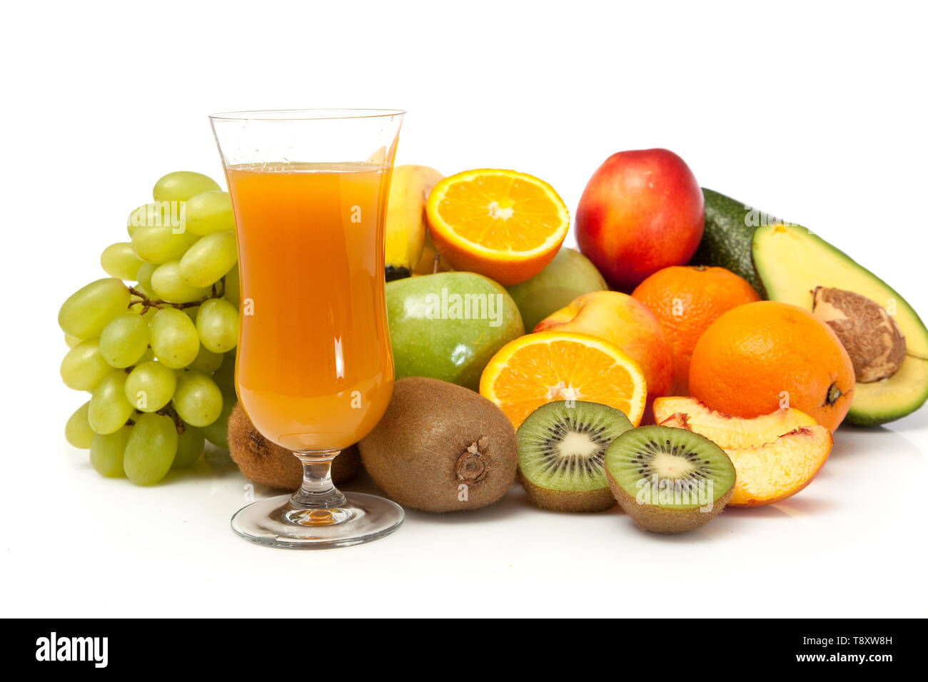 colorful fruits with juice on white Stock Photo - Alamy